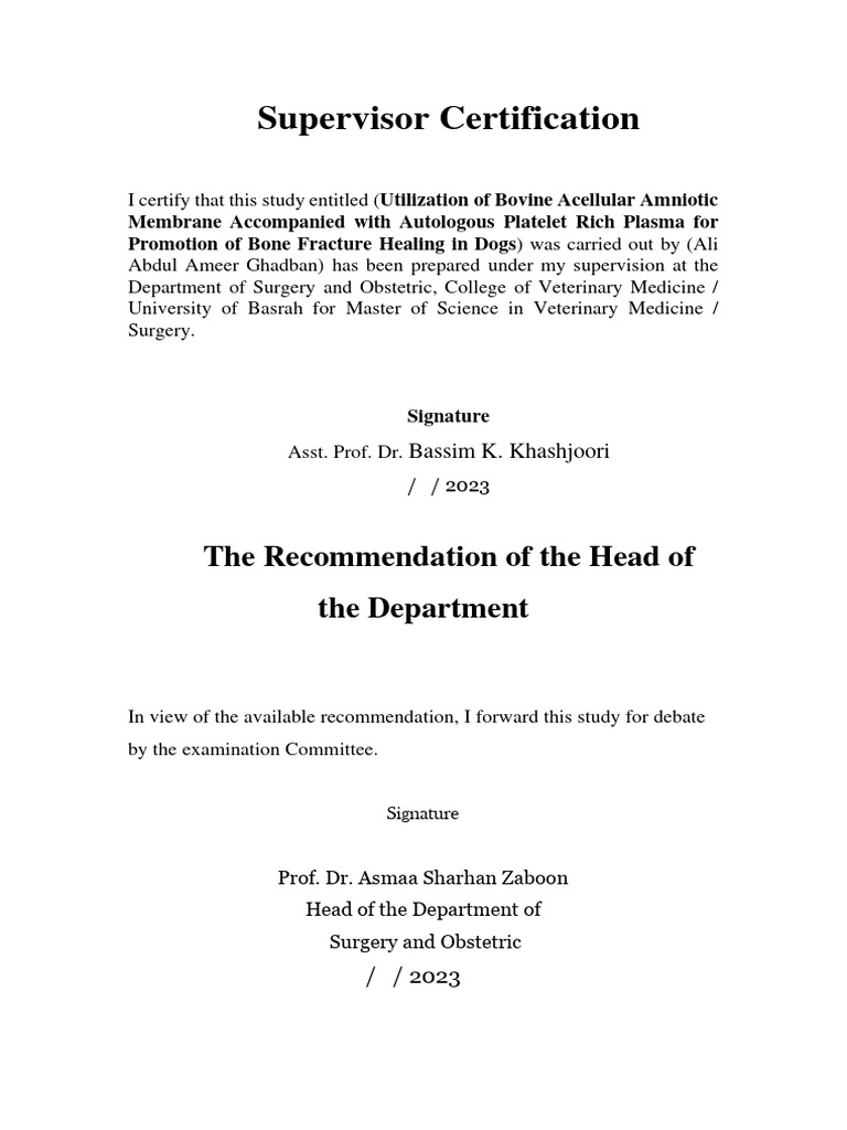 Supervisor Certification: The Recommendation of The Head of The ...