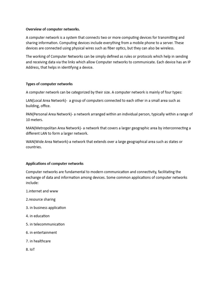 Overview of Computer Networks | PDF | Computer Network | Local Area Network
