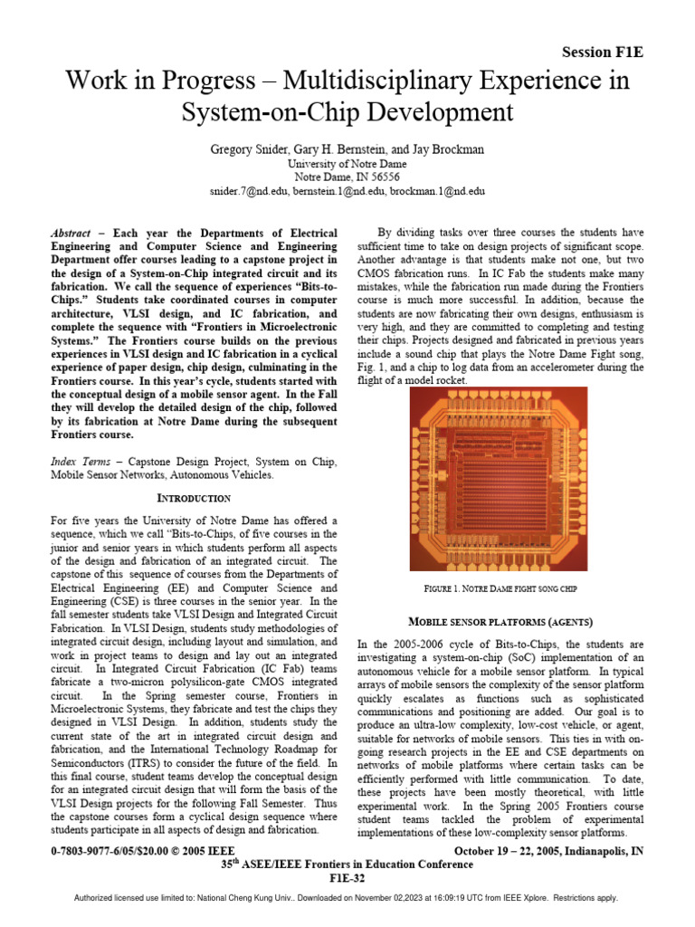 Work in Progress - Multidisciplinary Experience in System-on-Chip ...