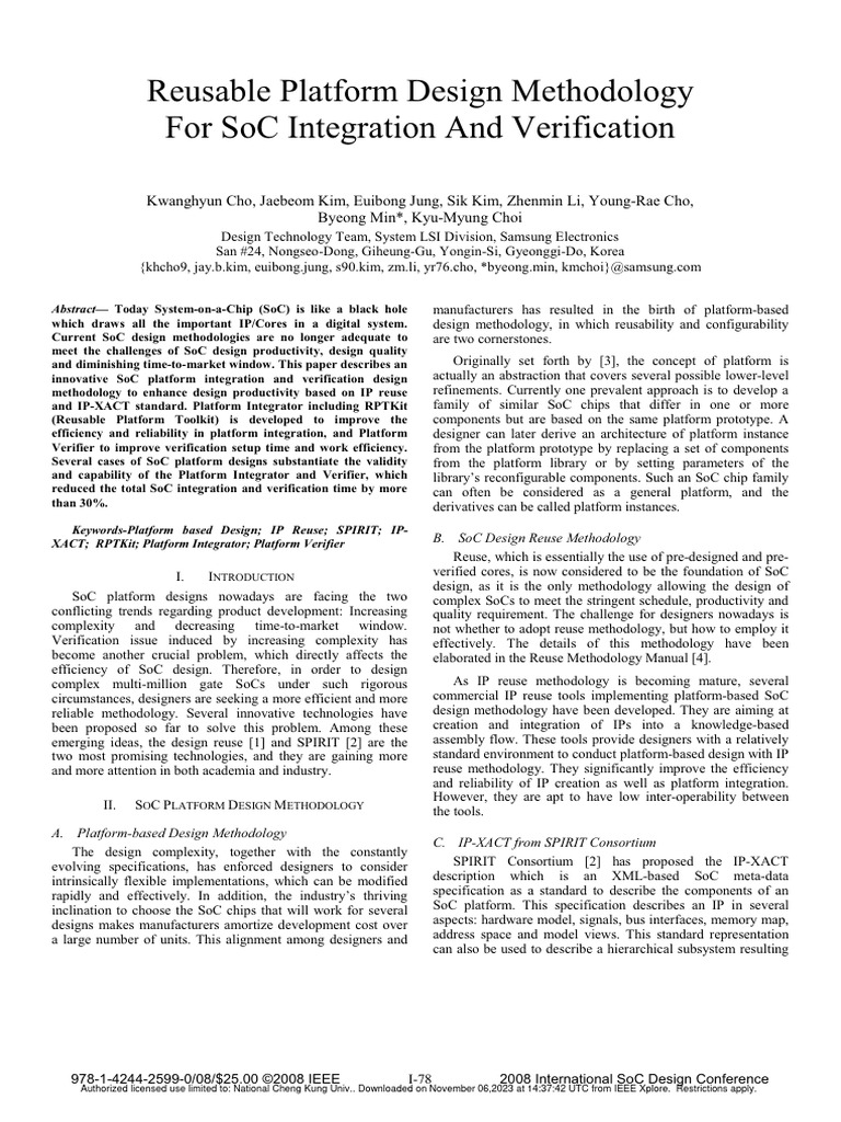 SoC Design Methodology for IP Reuse | PDF | System On A Chip | Systems ...