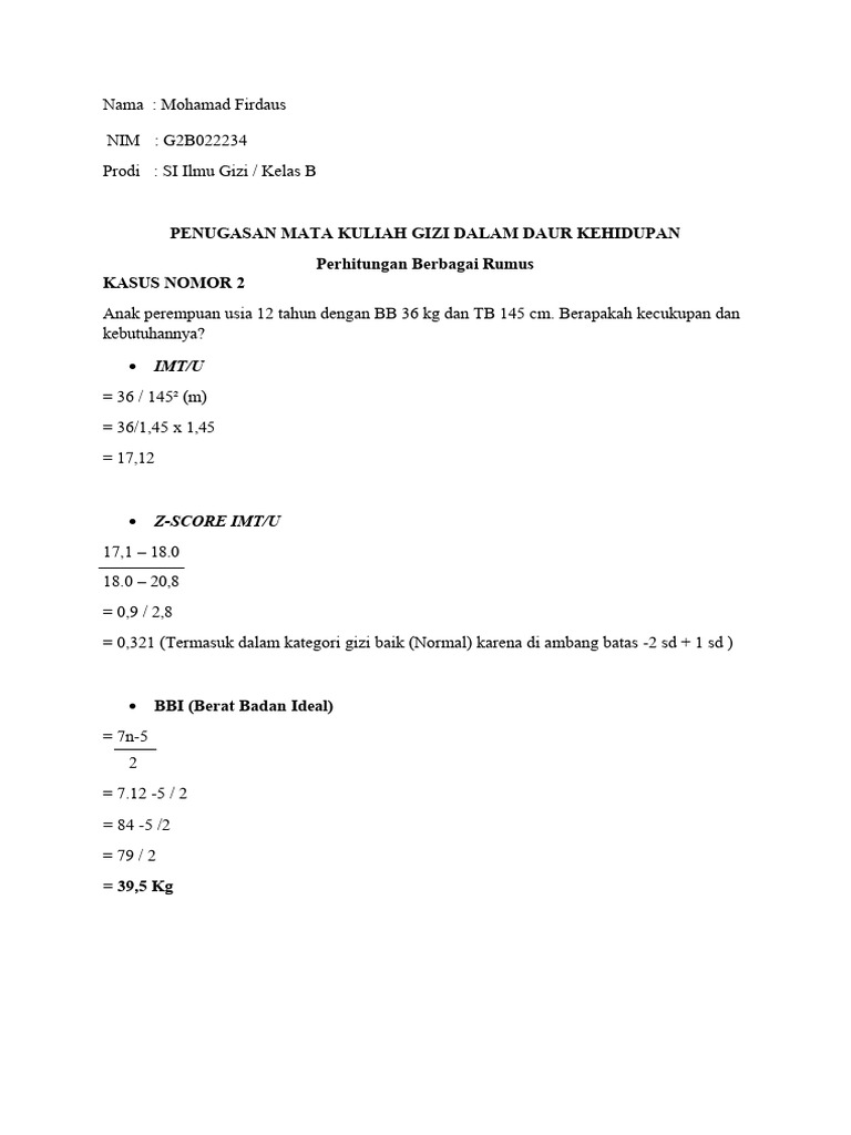 Rumus BBA untuk Kebutuhan Gizi Anak | PDF