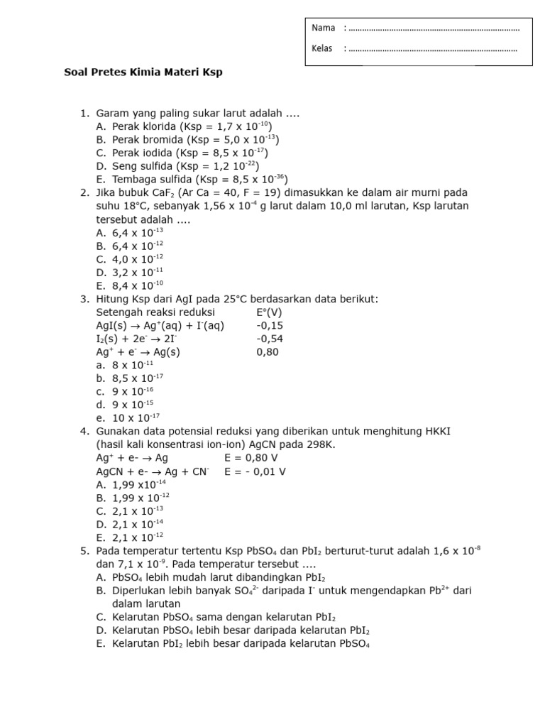 Soal Pretes Postes KSP Spesiasi | PDF