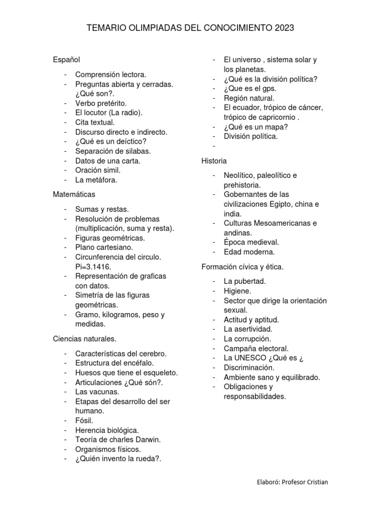 Olimpiadas del Conocimiento 2023 | PDF