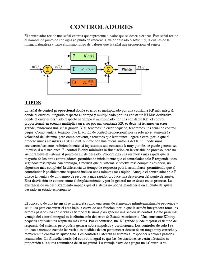 Tipos de Controladores PID y sus Funciones | PDF | Matemáticas Aplicadas