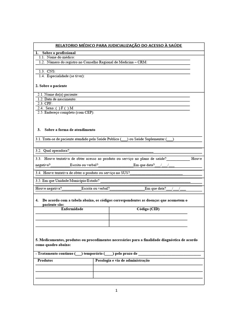Relatório Médico para Judicialização Do Acesso À Saúde - Forum Nacional ...