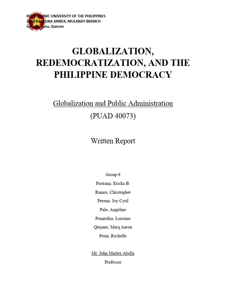 Globalization, Redemocratization, and The Philippine Democracy | PDF | Governance | Globalization