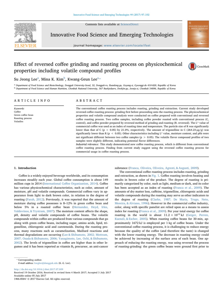 Effect of Reversed Coffee Grinding and Roasting Process On Physicochemical Properties Including ...