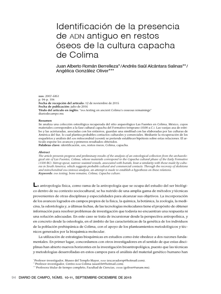 Identificación de La Presencia de Antiguo en Restos Óseos de La Cultura ...