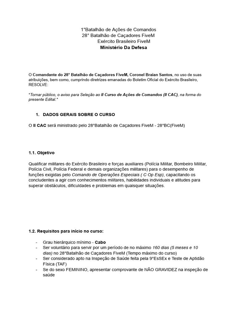 Edital II Curso de Acoes de Comandos | PDF | Comandos (soldados ...