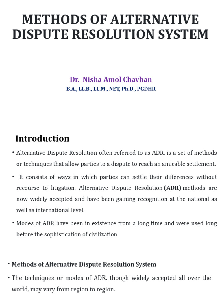 Methods of Alternative Dispute Resolution System | PDF | Mediation | Alternative Dispute Resolution