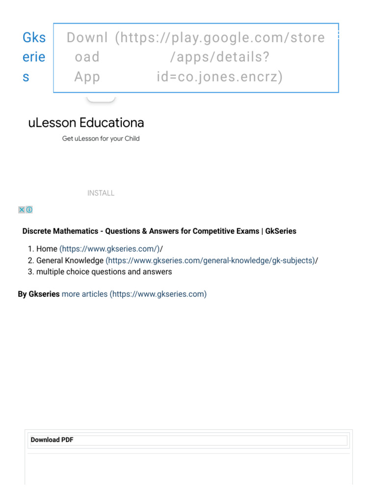 Discrete Mathematics - Multiple Choice Questions (MCQS) and Answers ...