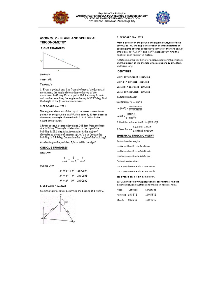 Trigonometry Module: Right & Oblique Triangles | PDF | Geometry ...