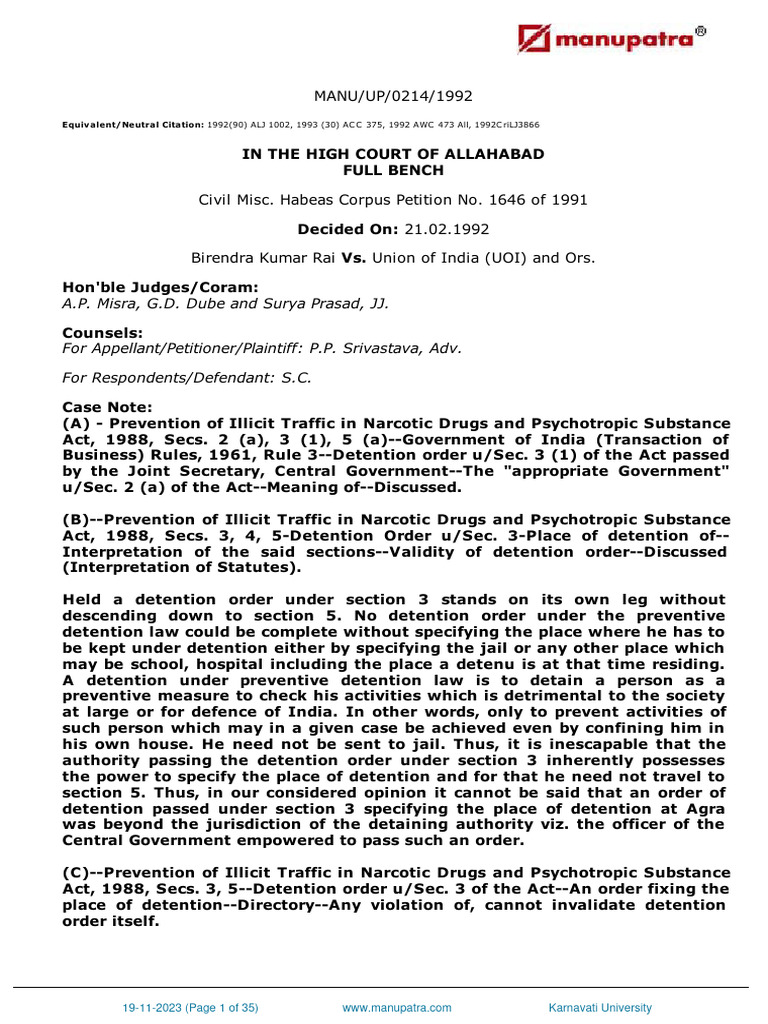 Birendra Kumar Rai Vs Union of India UOI and Ors 2u920249COM980867 ...