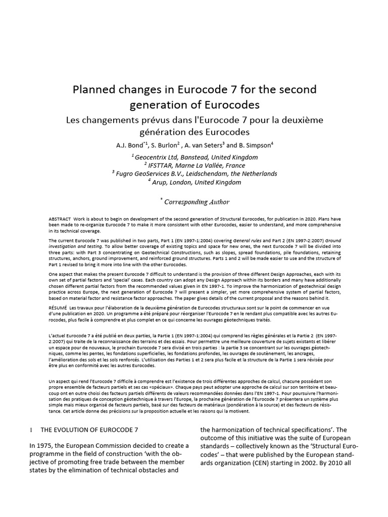Bond Et Al. (2015) - Planned Changes in Eurocode 7 For The Second ...