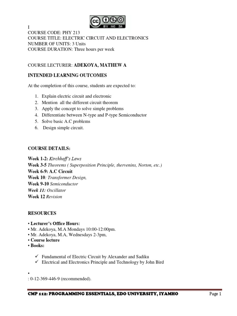 Electric Circuit and Electronics Note | PDF | Electrical Network ...