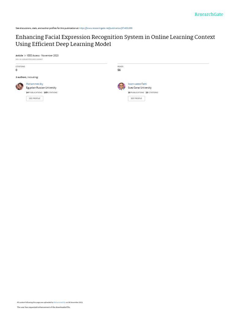 Enhancing Facial Expression Recognition System in Online Learning Context Using Efficient Deep ...