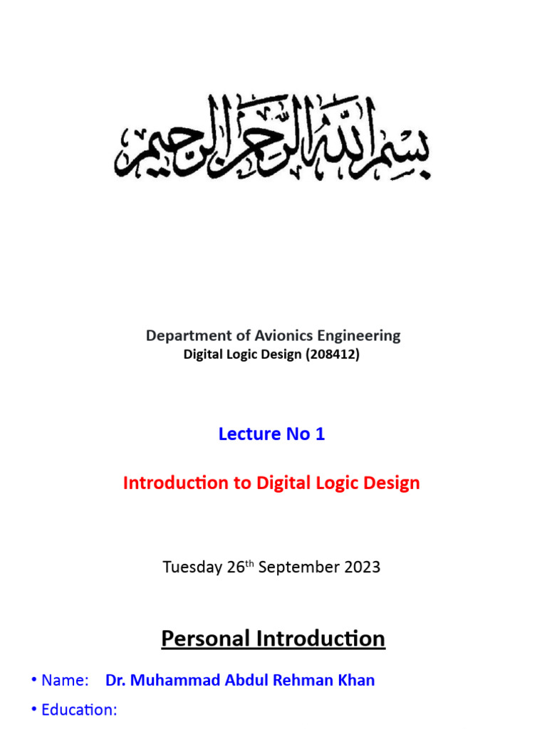 DLD Lecture No. 1 Introduction To DLD 26 September 23 | PDF | Digital Electronics | Electronic ...