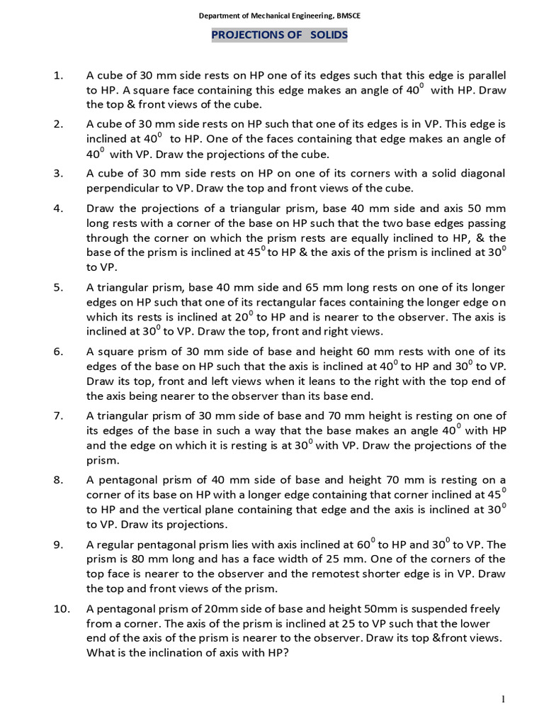 Questionbank Projection Of Solids Pdf Euclidean Geometry Geometric Shapes 