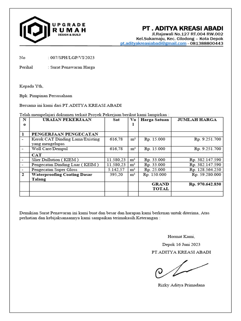 Contoh Penawaran Harga | PDF