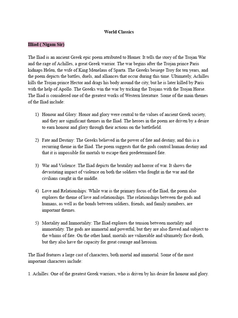World Classics | PDF | Iliad | Trojan War