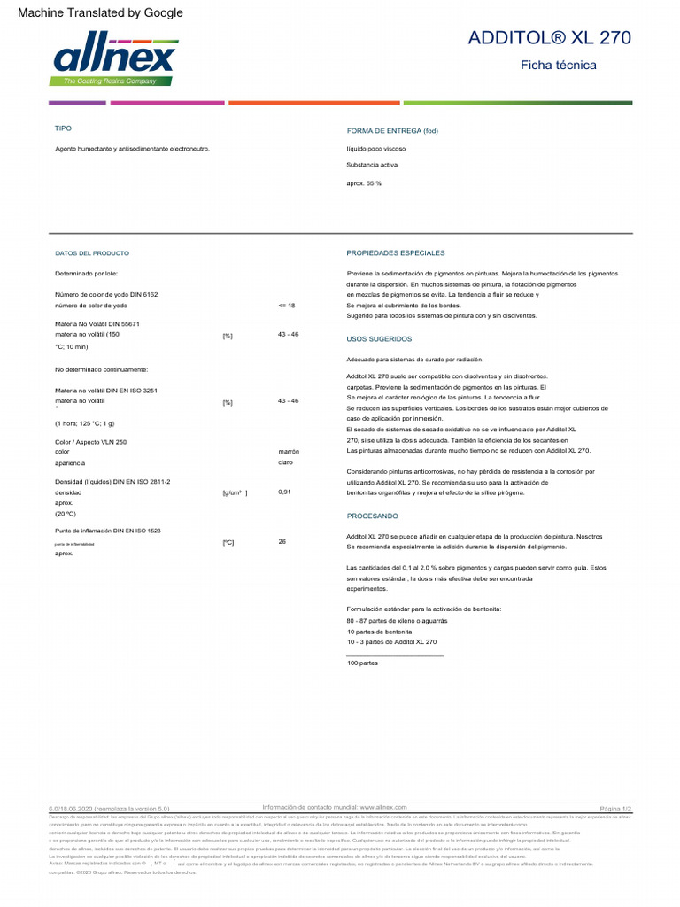 Additol XL 270 - en - A4 2 | PDF | Mecánica estadística | Química Física
