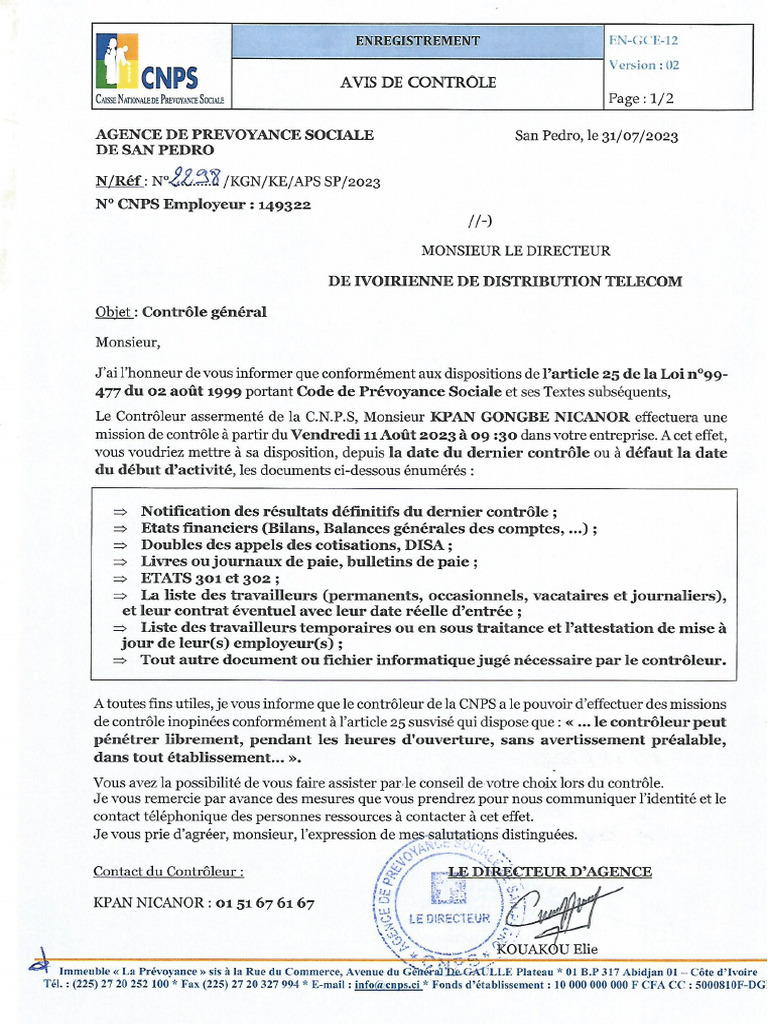 Contrôle CNPS | PDF