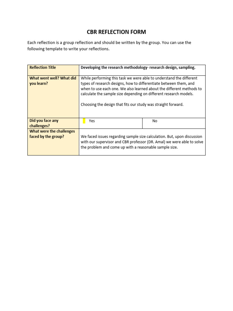 CBR Reflection Form 3 | PDF