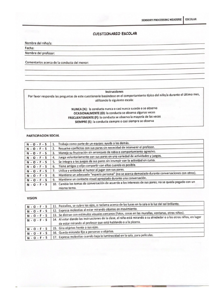 Sensory Processing Measure | PDF
