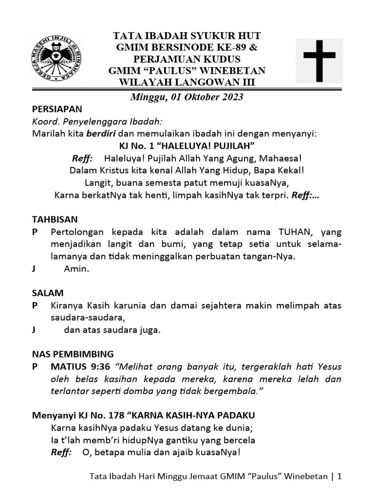Tata Ibadah Perjamuan Kudus (011023) | PDF