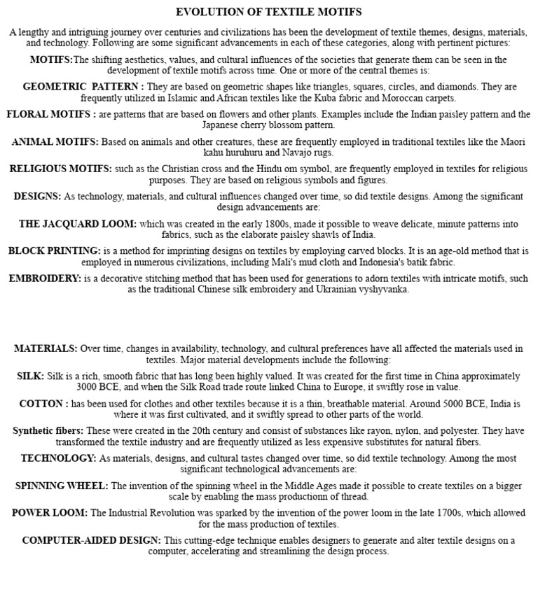 Evolution of Textile Motifs | PDF | Textiles | Spinning (Textiles)