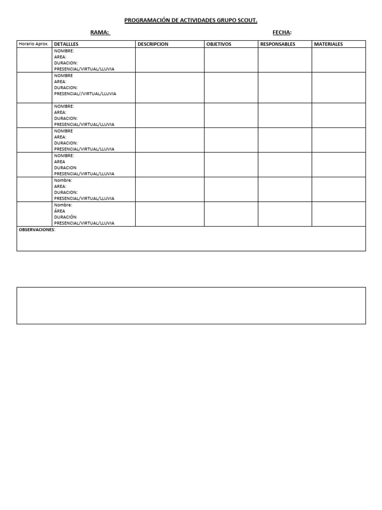 Modelo de PROGRAMA para Actividades Scout | PDF