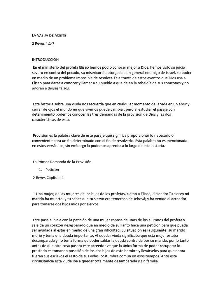 La Provisión de Dios: La Vasija de Aceite | PDF | Dios