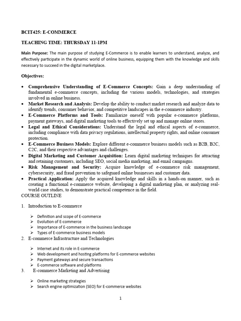 Bbit425 E-Commerce Course Outline | Download Free PDF | E Commerce ...