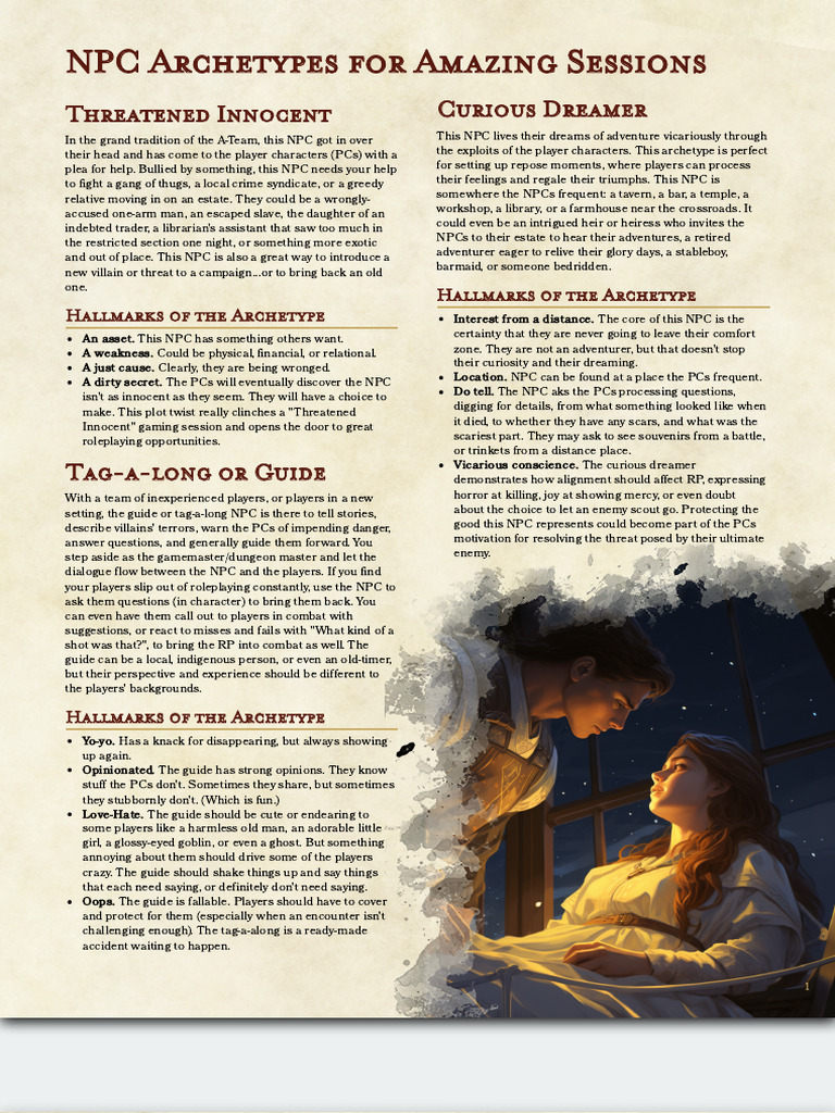 NPC Archetypes For Amazing Sessions - GM Binder | PDF