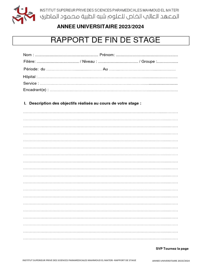 Rapport de Fin de Stage Pour Stagiaire | PDF