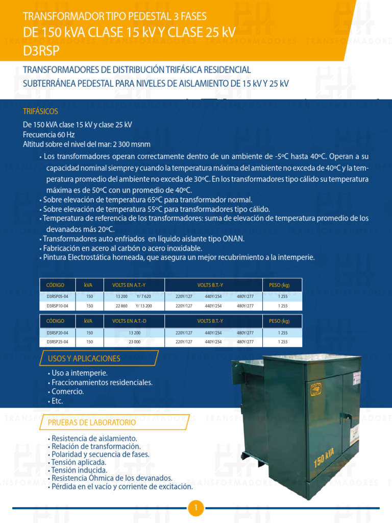 Pedestal 150 Kva Clase 15 y 25 KV | PDF | Transformador | Naturaleza
