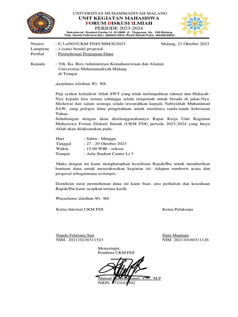 Surat Pengantar Proposal RAKER | PDF