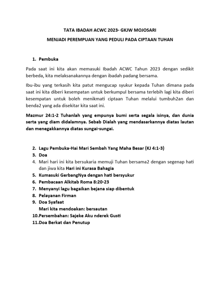 Tata Ibadah Acwc 2023 | PDF