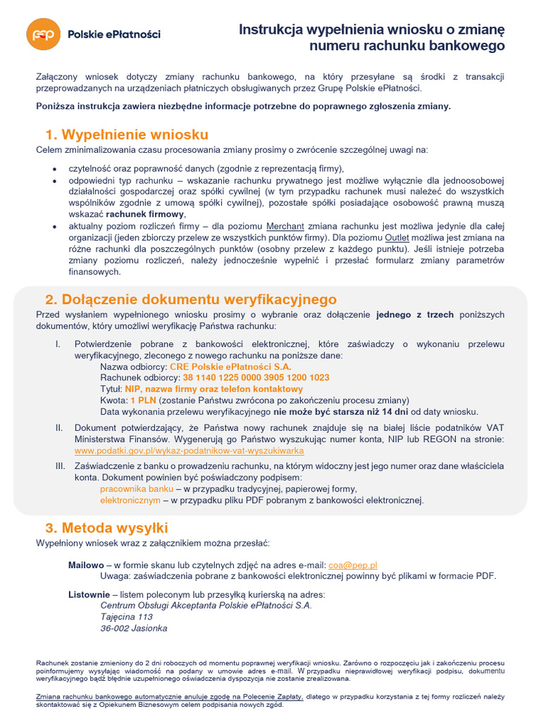 Oświadczenie o Zmianie Numeru Rachunku Bankowego | PDF Oświadczenie o Zmianie Numeru Rachunku Bankowego | PDF