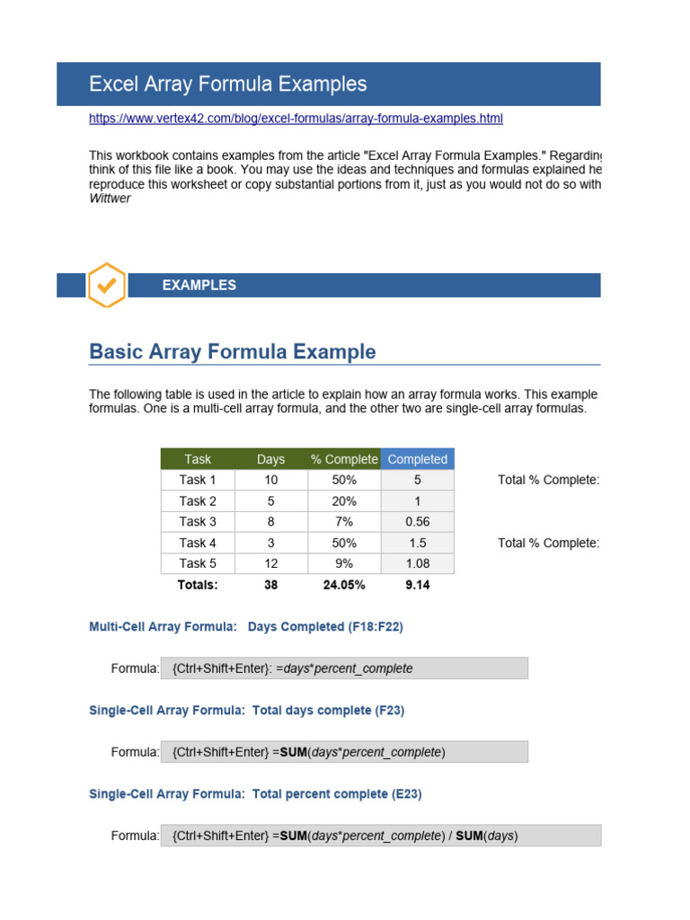 Array Formulas | PDF | Matrix (Mathematics) | Mathematical Concepts