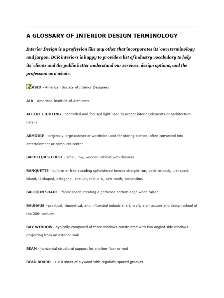 Toaz - Info A Glossary of Interior Design Terminology PR | Download ...