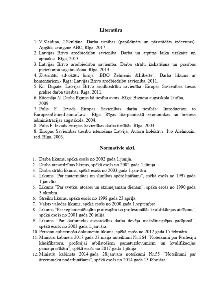 Literaturas Saraksts - Darba Tiesibas - 2023 | PDF