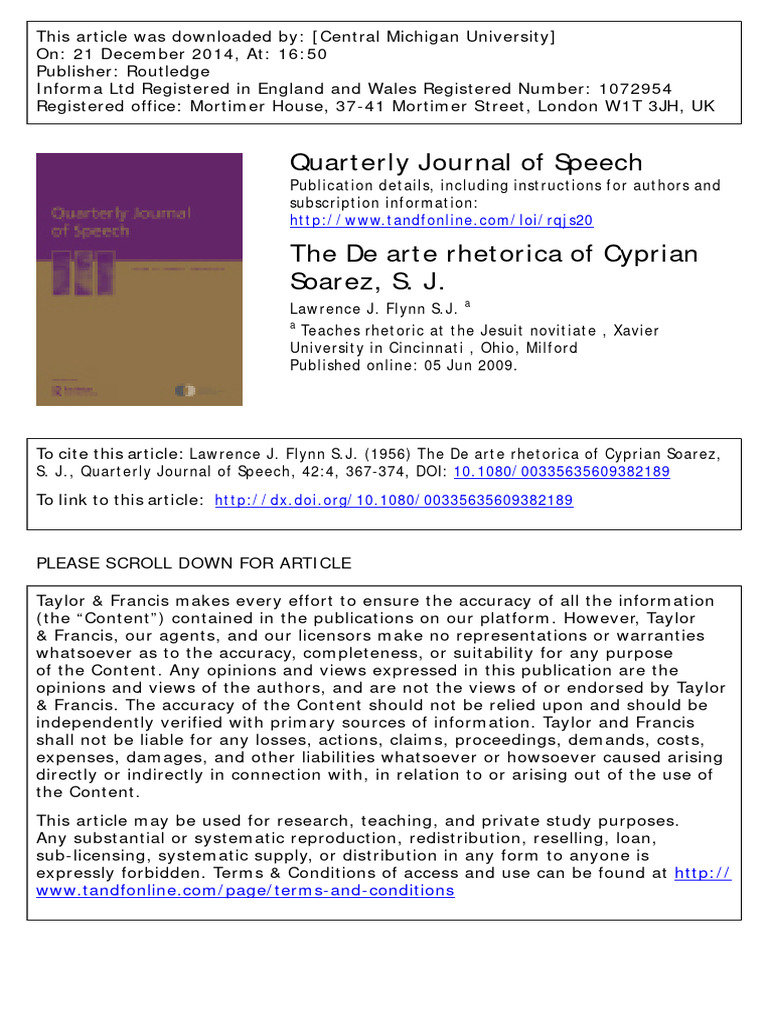 Quarterly Journal of Speech: To Cite This Article: Lawrence J. Flynn S ...