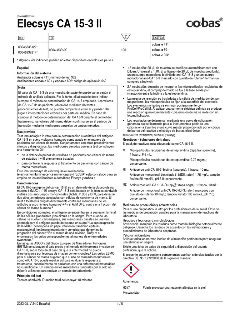 Insert - Elecsys CA 15-3 II.03045838500.V24.es | PDF | Cáncer | Laboratorios