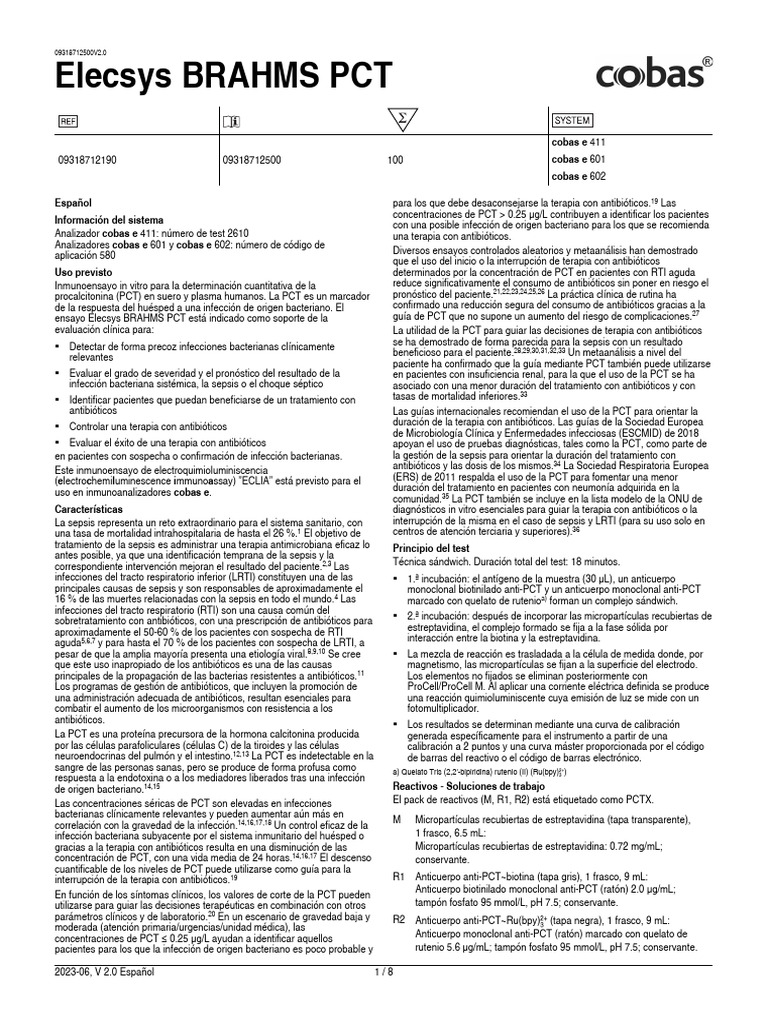Insert - Elecsys BRAHMS PCT.09318712500.V2.es | PDF | Septicemia | Calibración