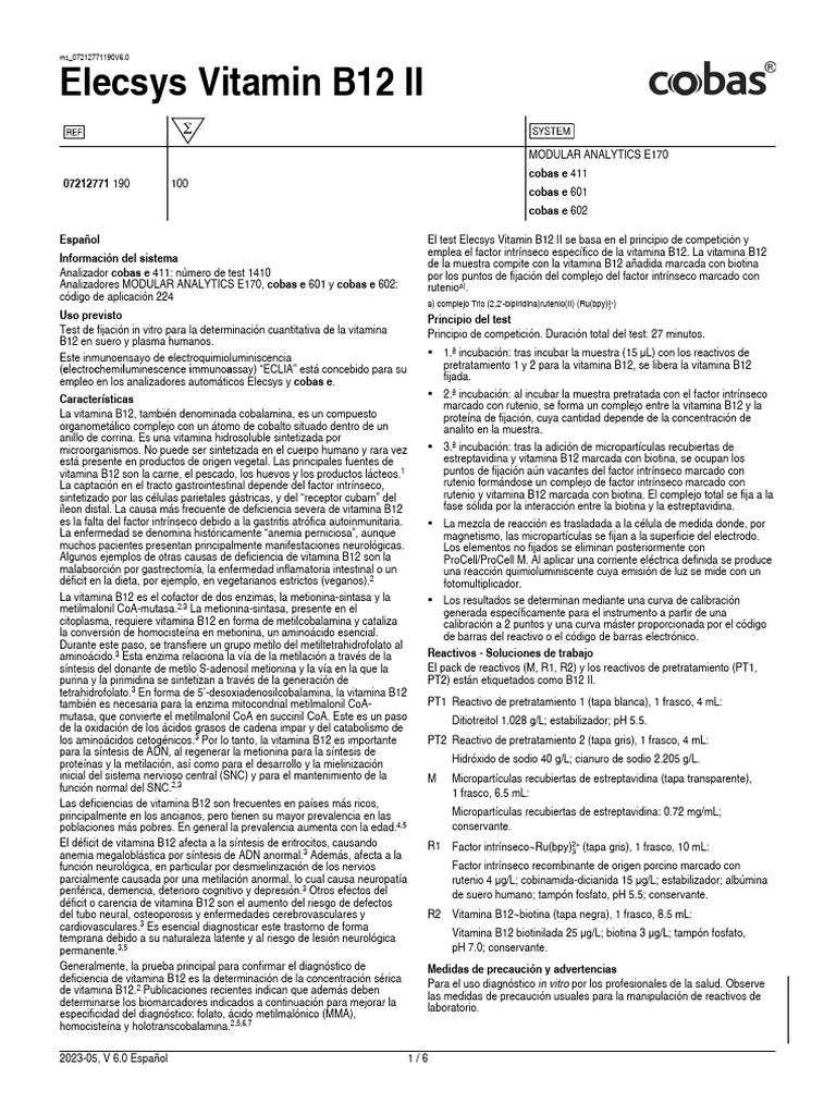 Insert - Elecsys Vitamin B12 II - Ms - 07212771190.v6.es | PDF ...