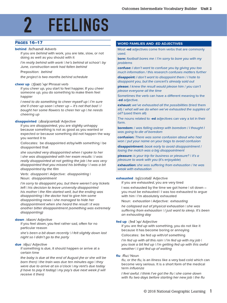 Outcomes Intermediate VocabBuilder Unit2 | PDF | Adjective | Verb
