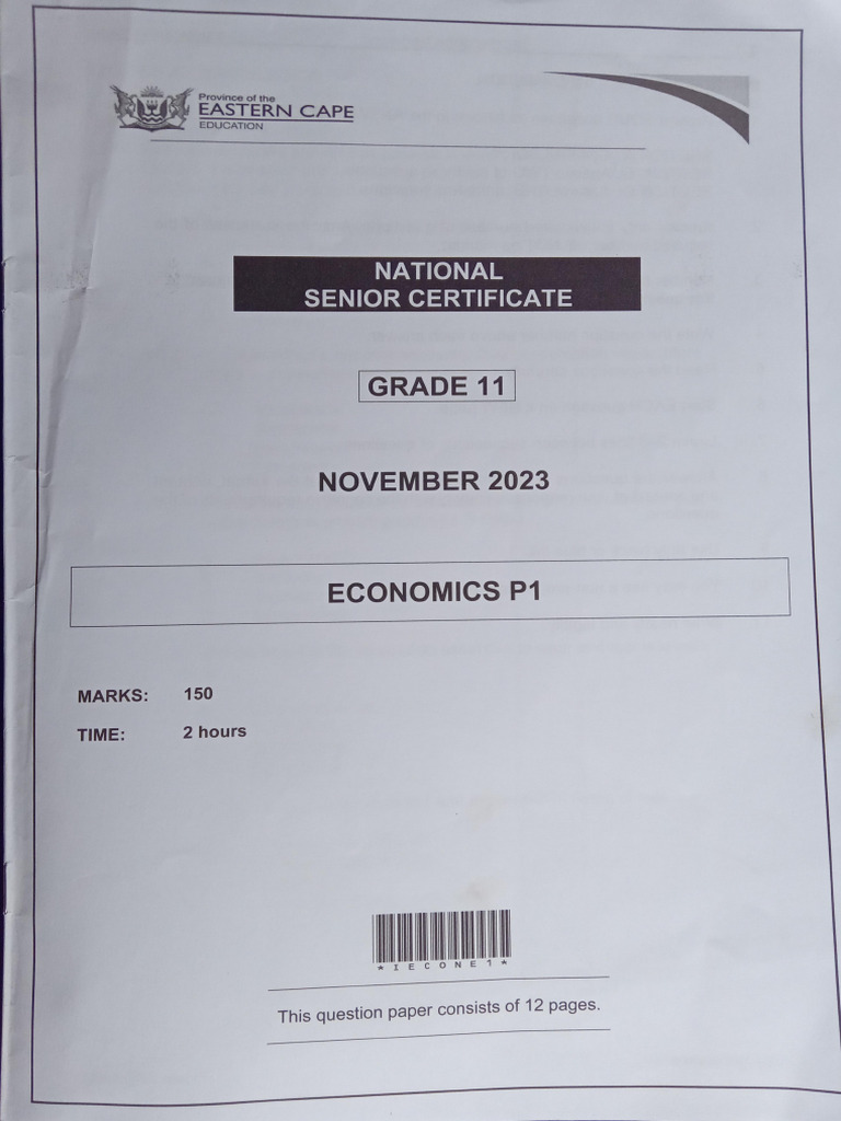 Economics P1 Grade 11 | PDF