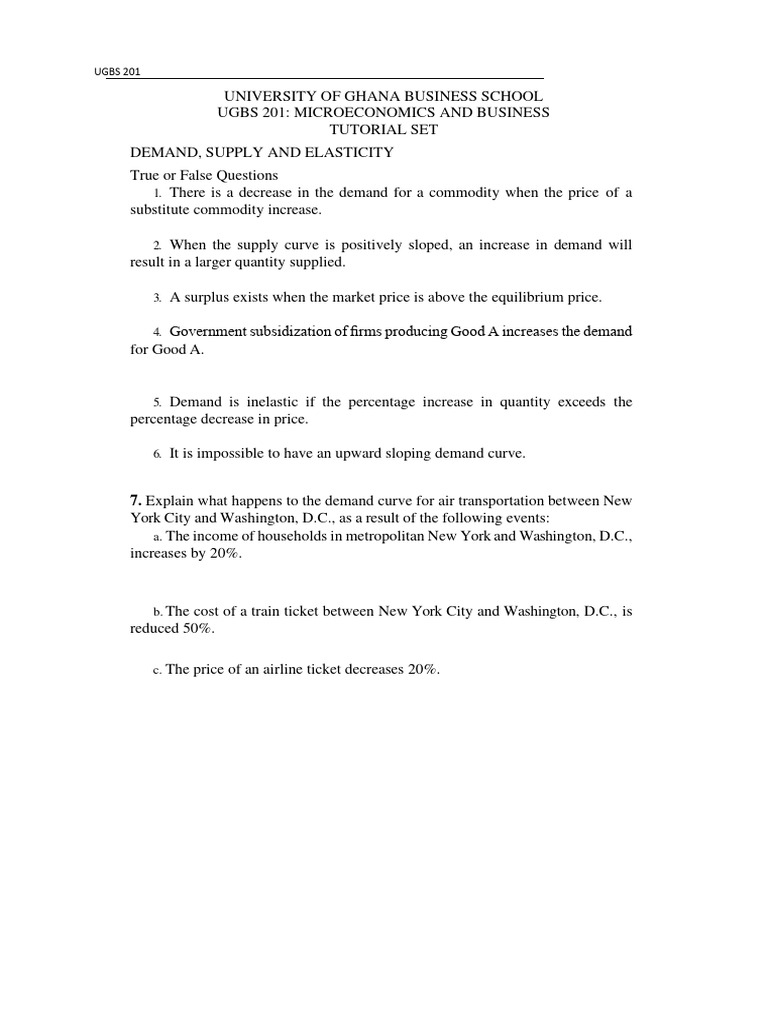 Microeconomics Demand and Supply Tutorial | PDF | Supply (Economics ...