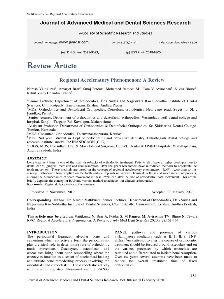 Regional Acceleratory Phenomenon A Review | PDF | Orthodontics | Bone